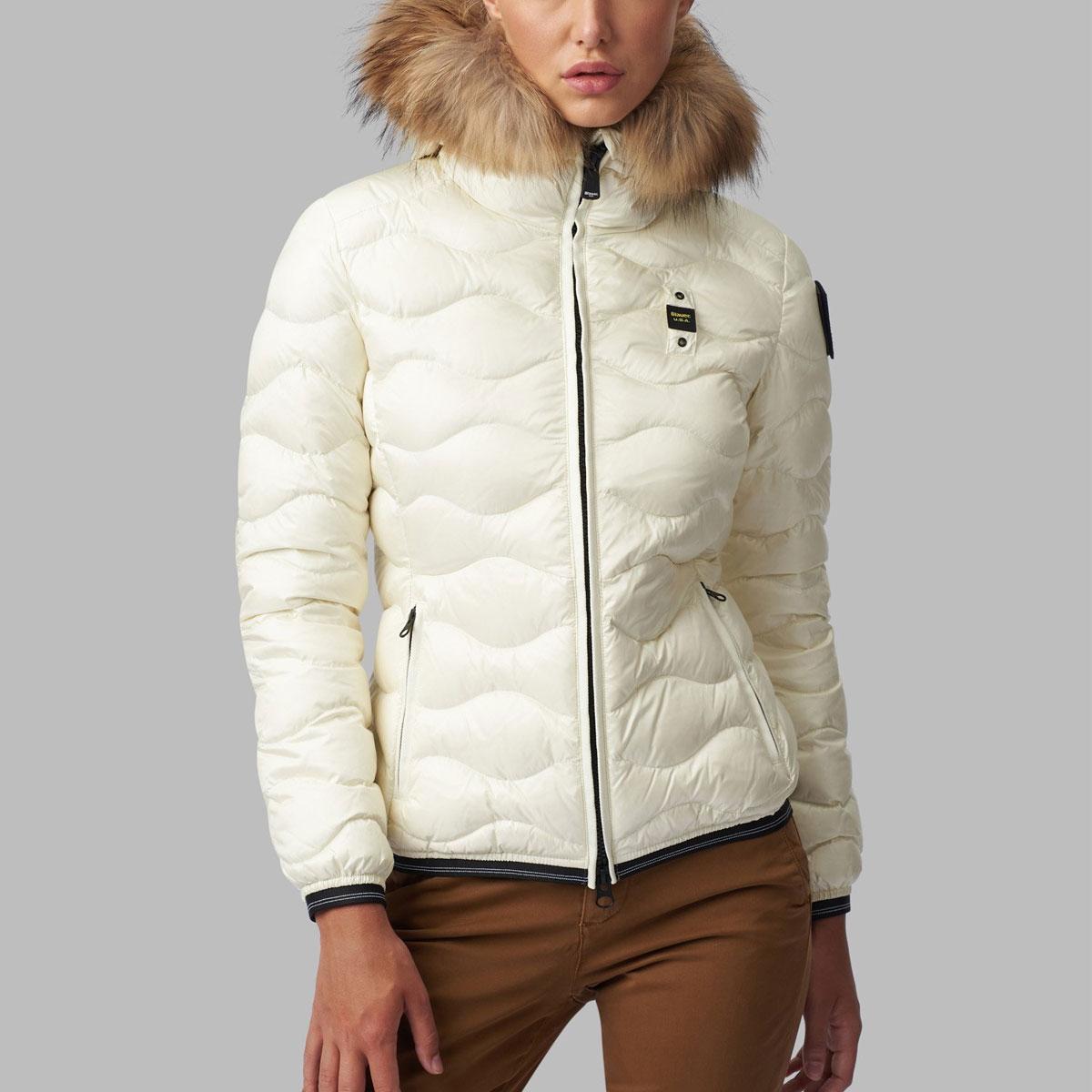 Piumino Blauer USA Lydia ad Onde con Cappuccio in Pelliccia da donna ...